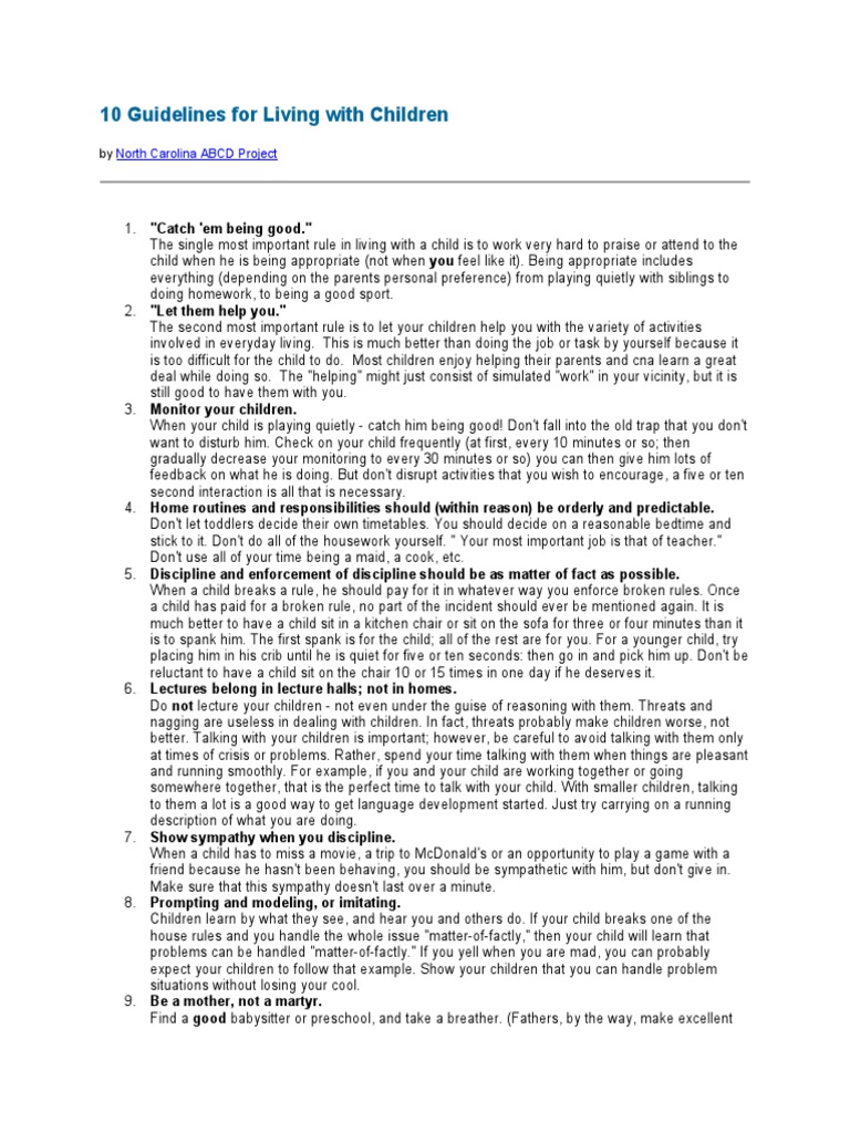 10 Guidelines For Living With Children | PDF | Human Life Stages | Youth