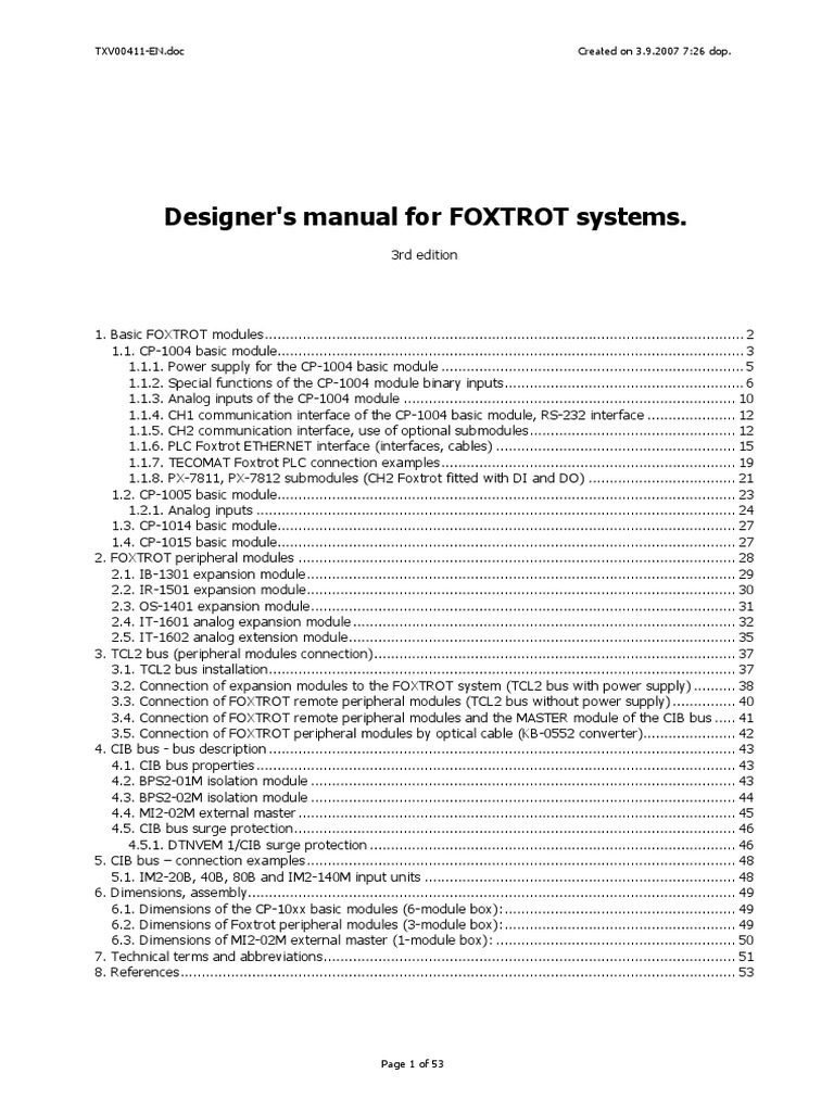 Designer's Manual For FOXTROT Systems.: TXV00411-EN - Doc Created On 3. ...