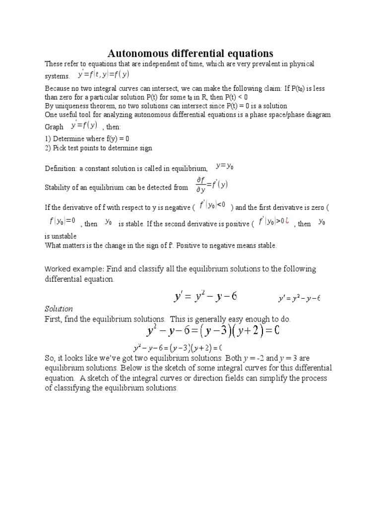 Autonomous Differential Equations | PDF | Differential Equations ...