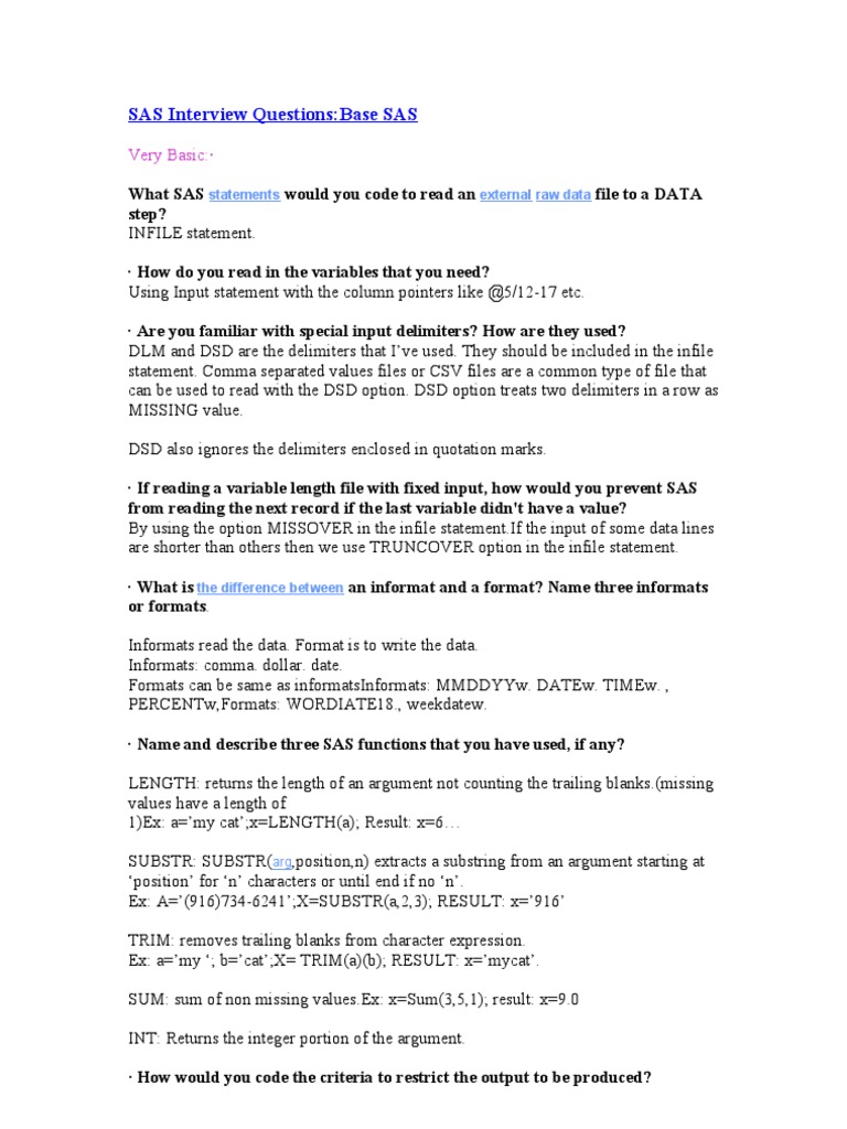 SAS Interview Questions | PDF | Sas (Software) | Variable (Computer Science)