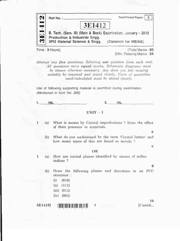 B.Tech Material Science Exam Paper | PDF | Technology & Engineering