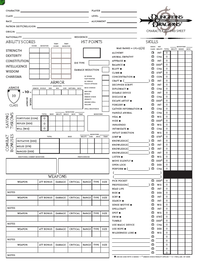 Dungeons and Dragons Character Sheet | PDF | Role Playing | Wizards Of ...