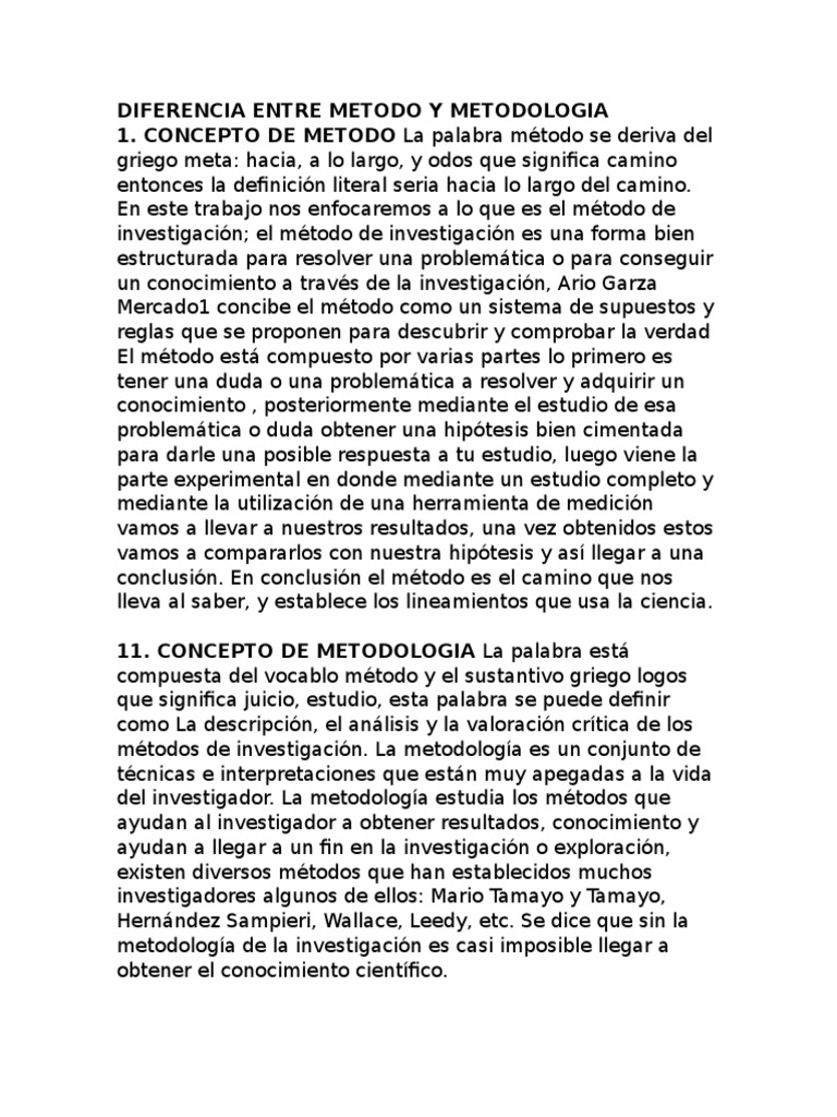 Diferencia Entre Metodo y Metodologia | PDF | Busqueda empirica | Método científico