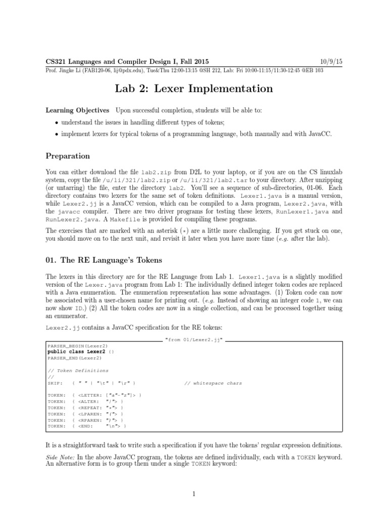 Lab 2 Lexer Implementation Preparation Pdf String Computer Science C Programming