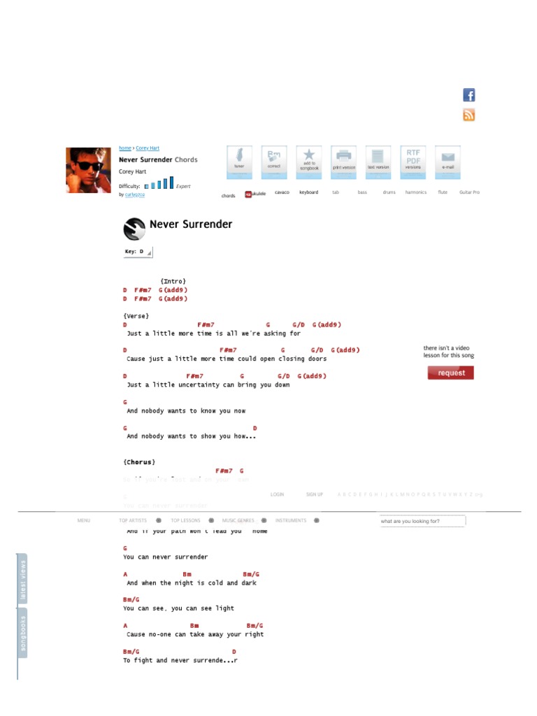 NEVER SURRENDER Chords - Corey Hart - E-Chords | PDF | Songs ...