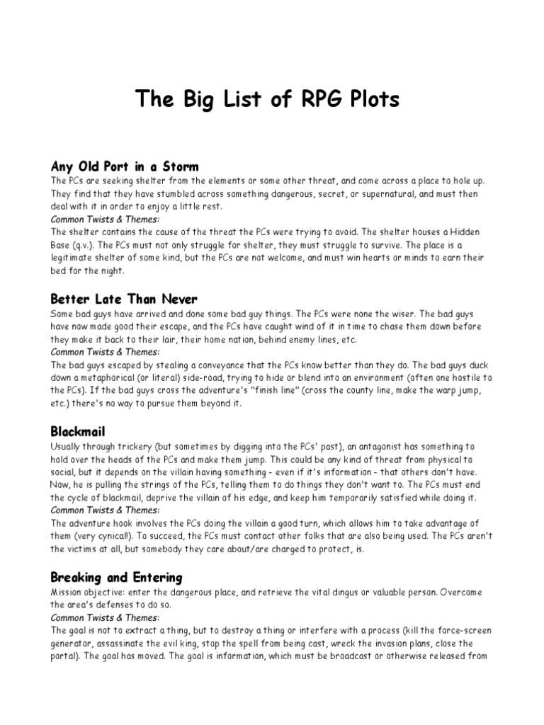 Big Book of RPG Plots | PDF | Prison | Leisure