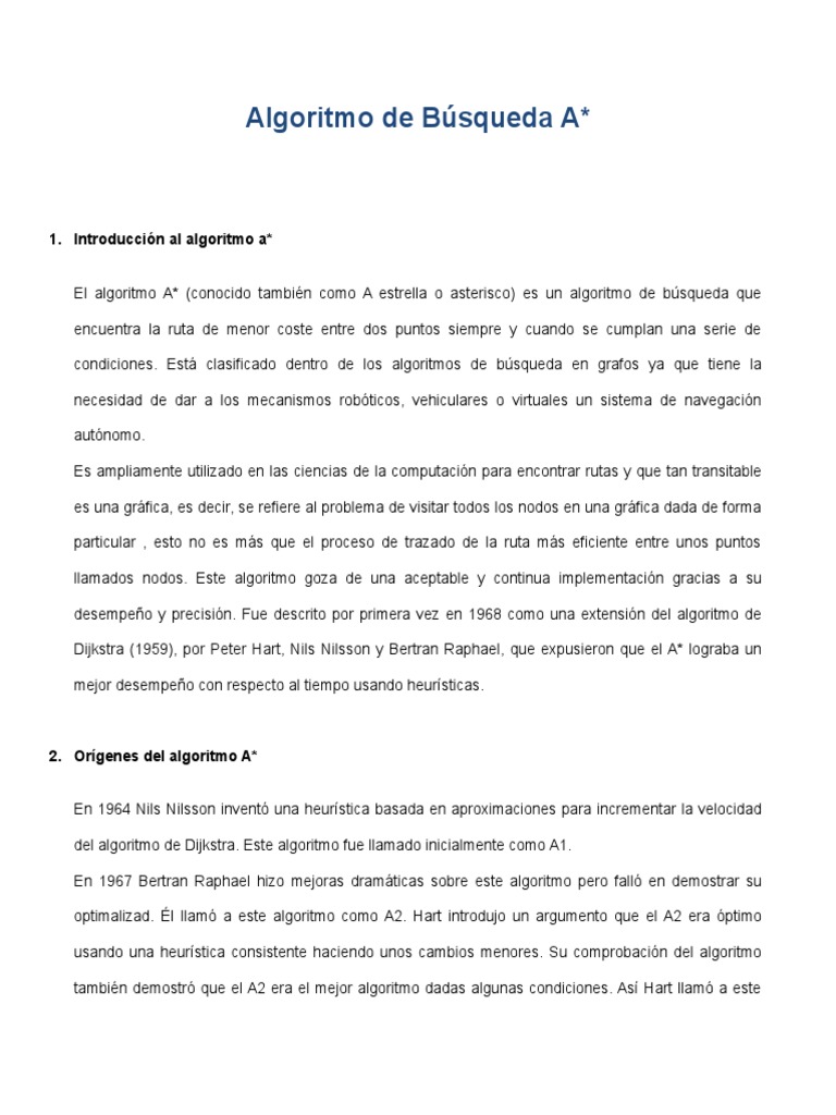 Algoritmo A*: Búsqueda Óptima | PDF | Algoritmos | Algoritmos y ...