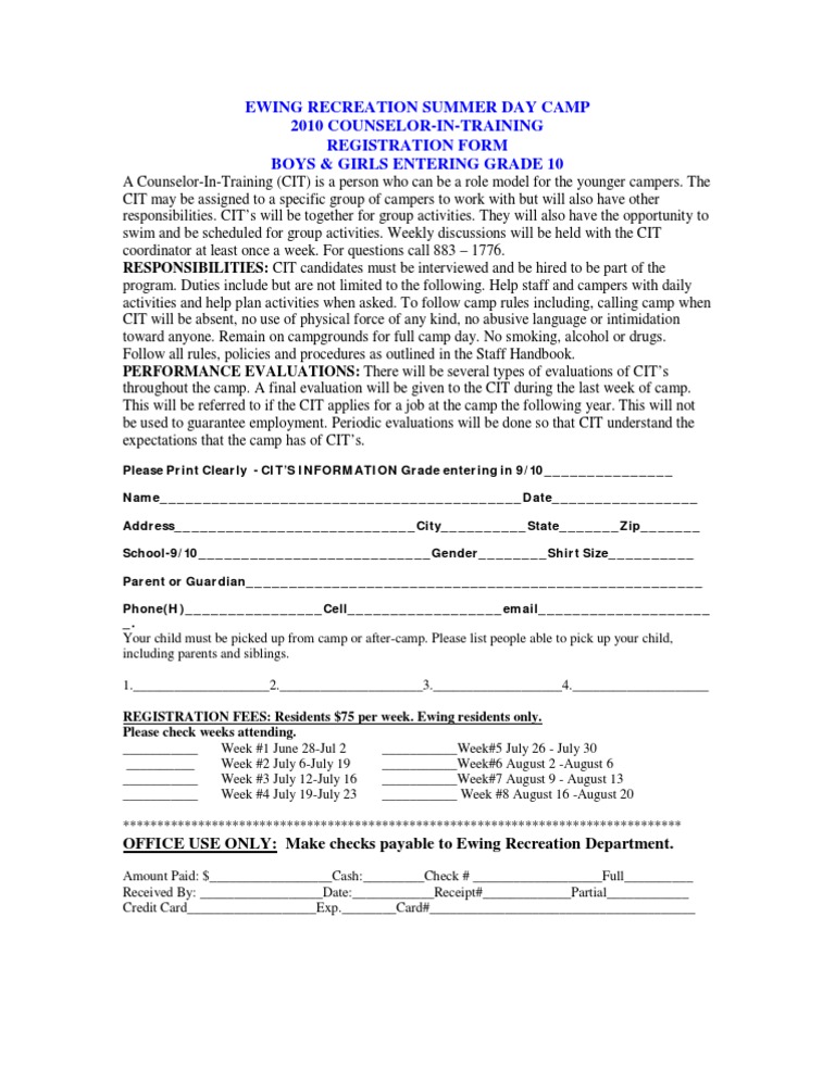 2010 CIT Form | PDF | Camping | Social Institutions