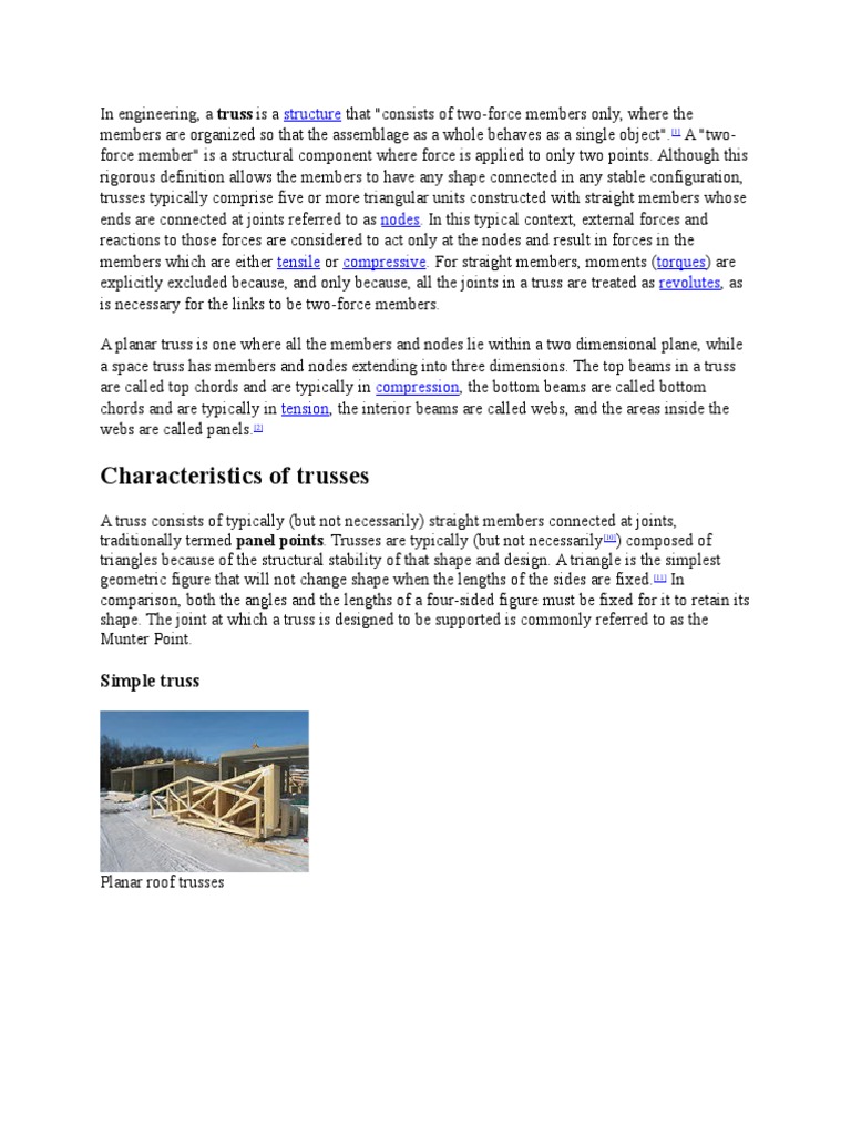 Characteristics of Trusses: Structure | PDF | Truss | Mechanical Engineering