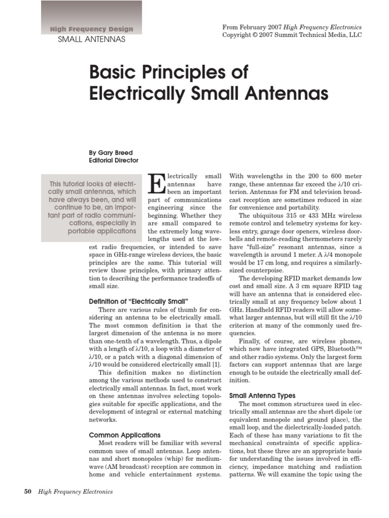Basic Principles of Electrically Small Antennas | PDF | Antenna (Radio ...