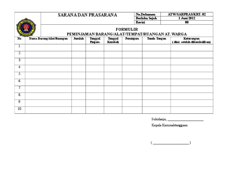 FORM Peminjaman Barang Alat Ruangan | PDF
