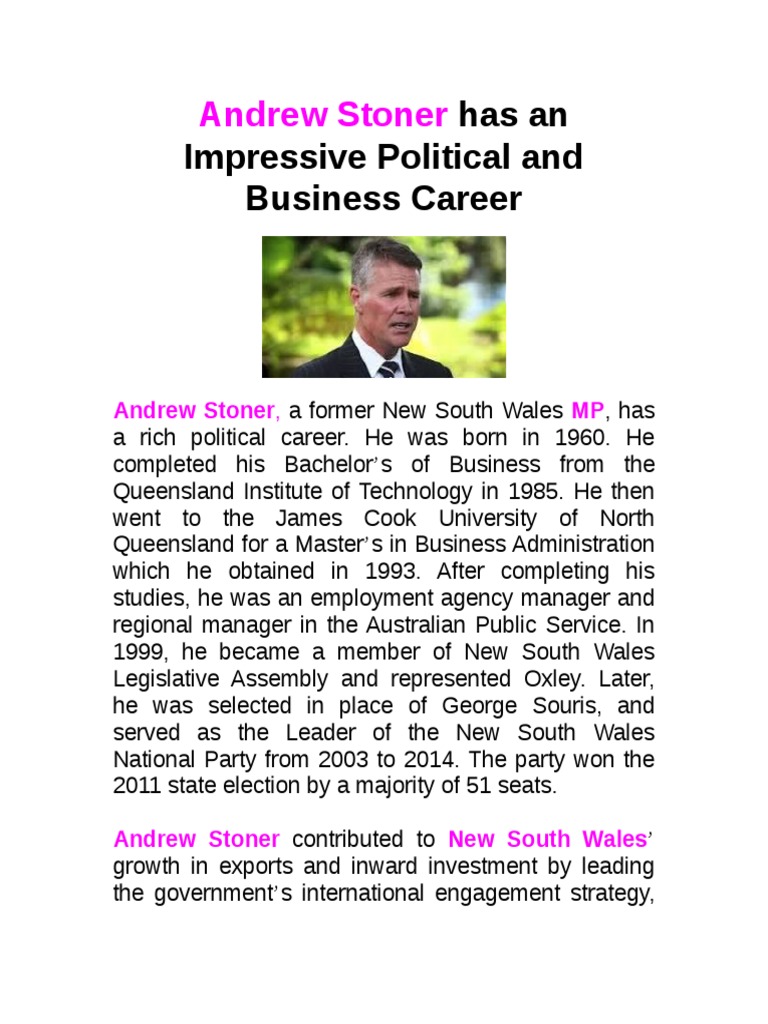 Andrew Stoner Has An Impressive Political and Business Career | PDF ...