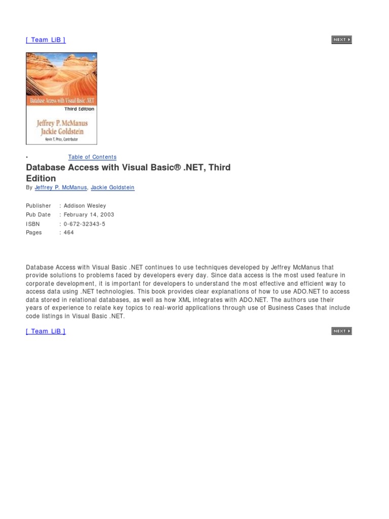 Database Access With Visual Basic - NET 3rd PDF | Download Free PDF ...