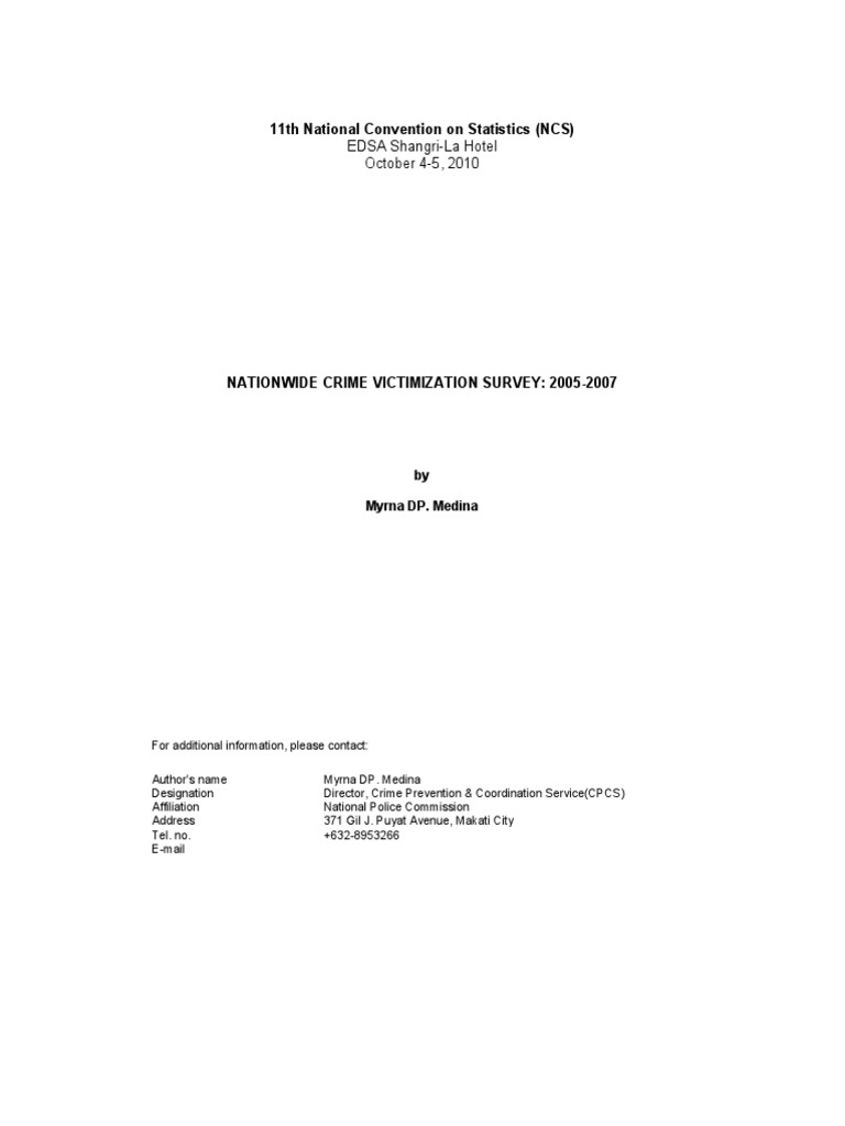 Nationwide Crime Victimization Survey 2005-2007 | PDF | Victimisation ...