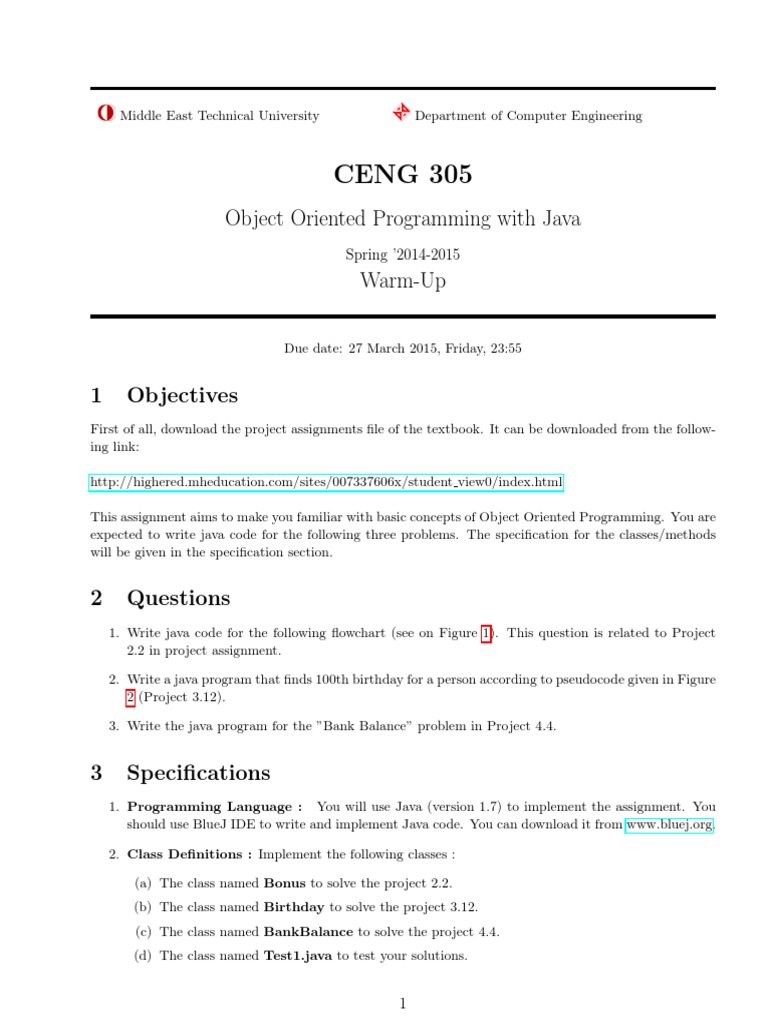 CENG 305: Object Oriented Programming With Java | Download Free PDF ...
