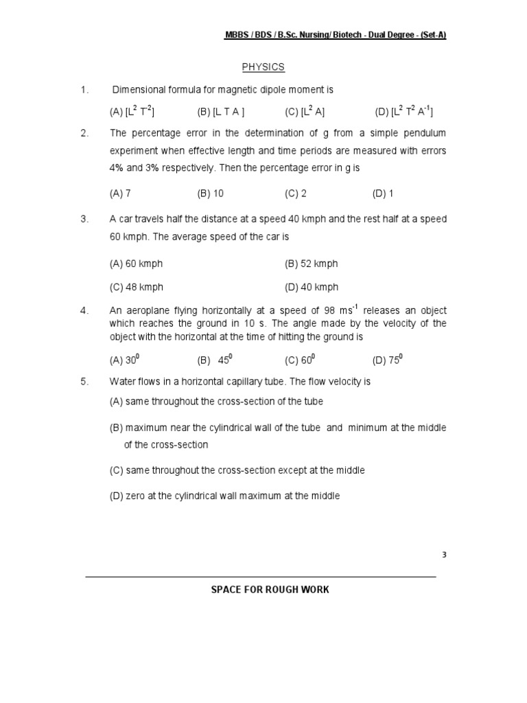 KIITEE Sample Papers-15 (Physics-Question Paper For MBBS, BDS, B.SC ...