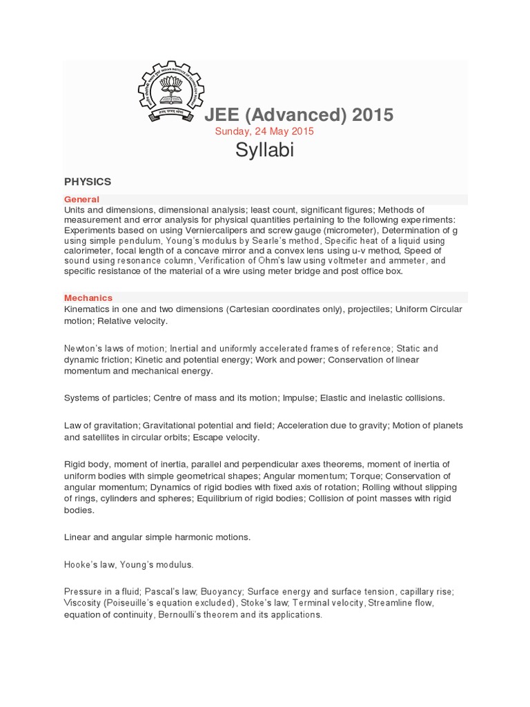 Jee Advanced Syllabus | PDF | Trigonometric Functions | Derivative