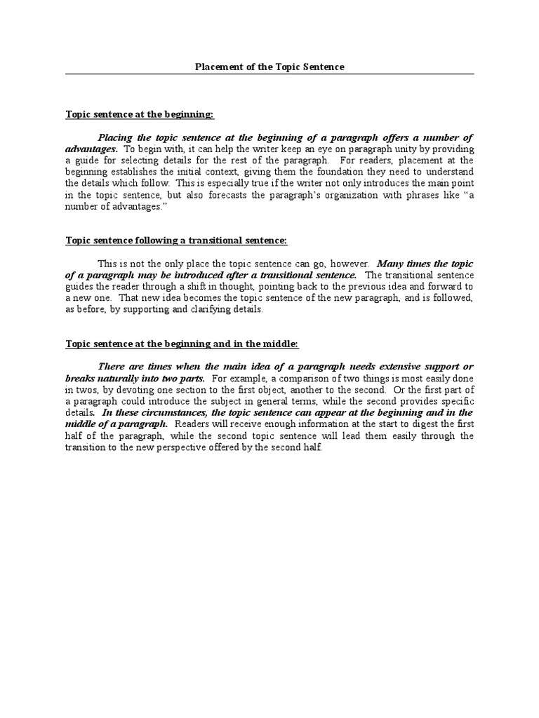 Placement of the Topic Sentence: Exploring the Flexibility and Varied ...