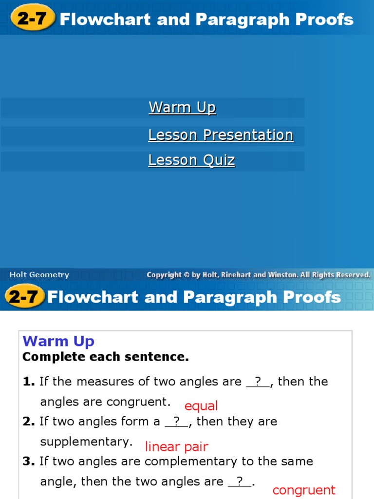 Flowchart and Paragraph Proofs | PDF | Mathematical Proof | Angle