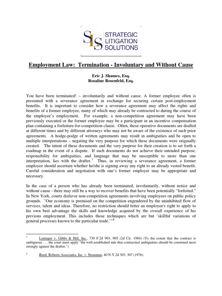 Employment Law: Termination - Involuntary and Without Cause (Eric ...