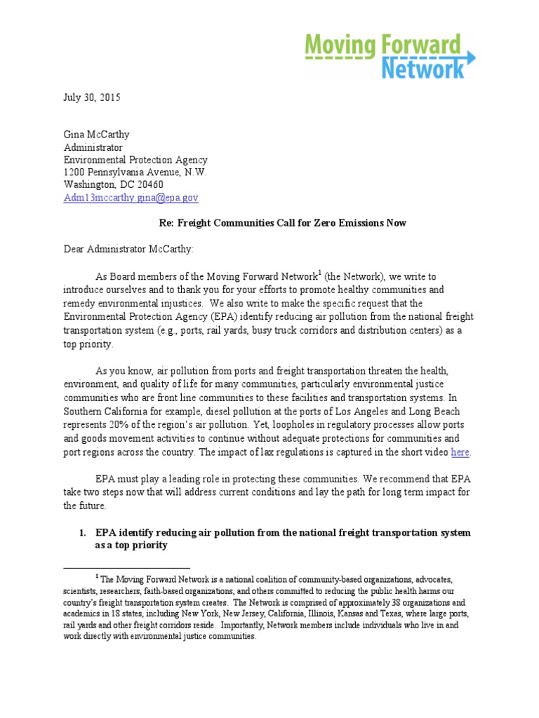 MFN Intro Letter to McCarthy July 2015 | Air Pollution | United States ...