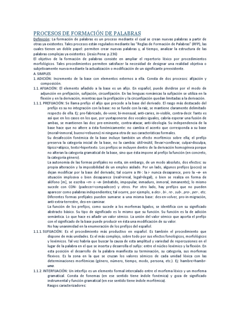 Procesos de Formación de Palabras | Palabra | Morfología (Lingüística)