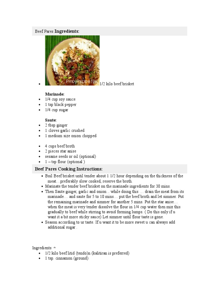 Beef Pares Ingredients | Beef | Philippine Cuisine