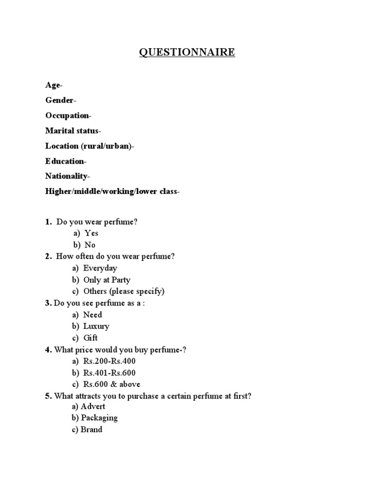 Perfume Preferences Survey Questionnaire | PDF | Blue | Color
