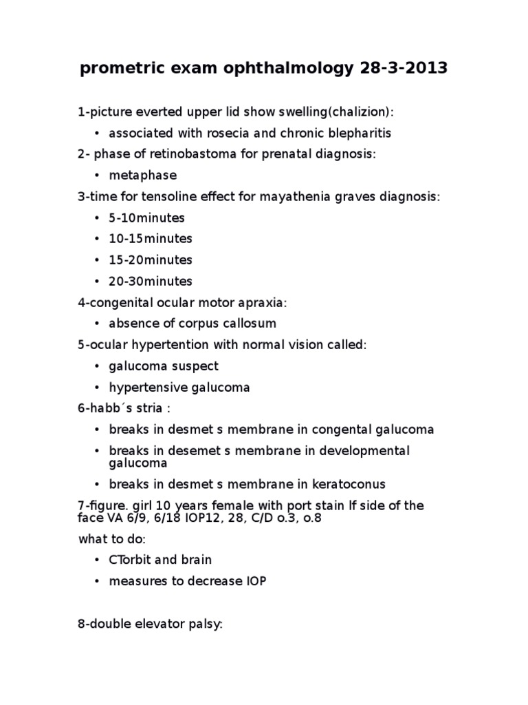 Prometric Exam Ophthalmology 28-3-2013 | PDF | Glaucoma | Diseases Of ...