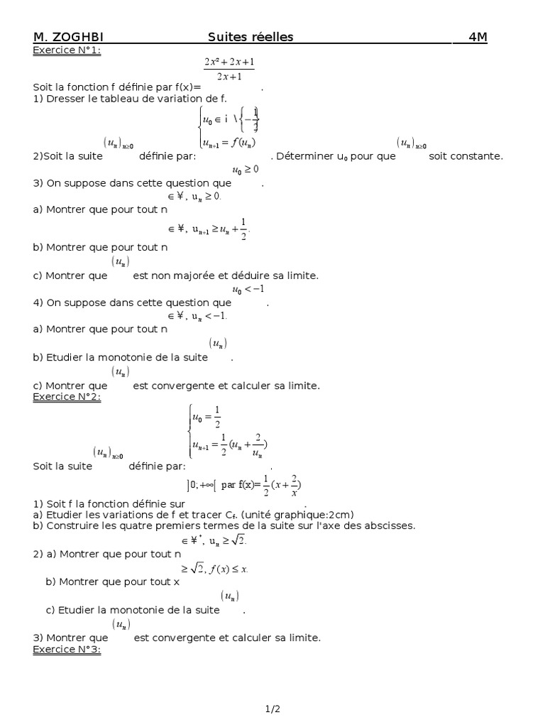 Exercices Corrigés sur les Suites Réelles | PDF | Enseignement des ...