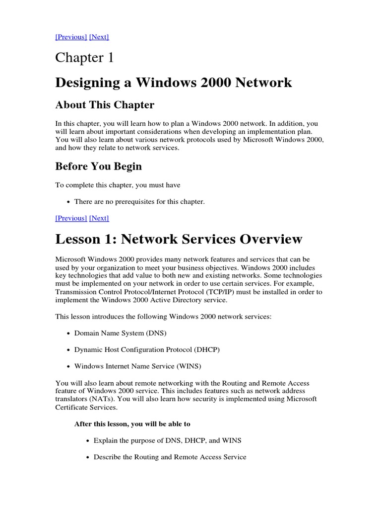 W2k Net - Chapter1 - Designing A Windows 2000 Network | PDF | Quality ...