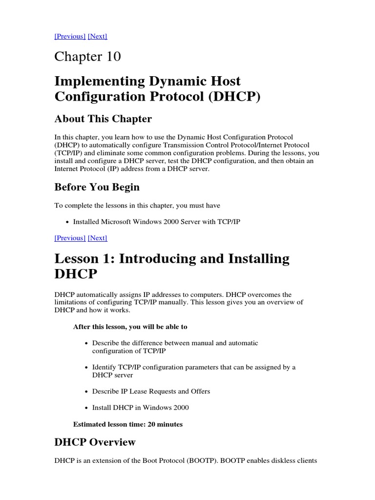 W2k Net - Chapter10 - Implementing Dynamic Host Configuration Protocol ...