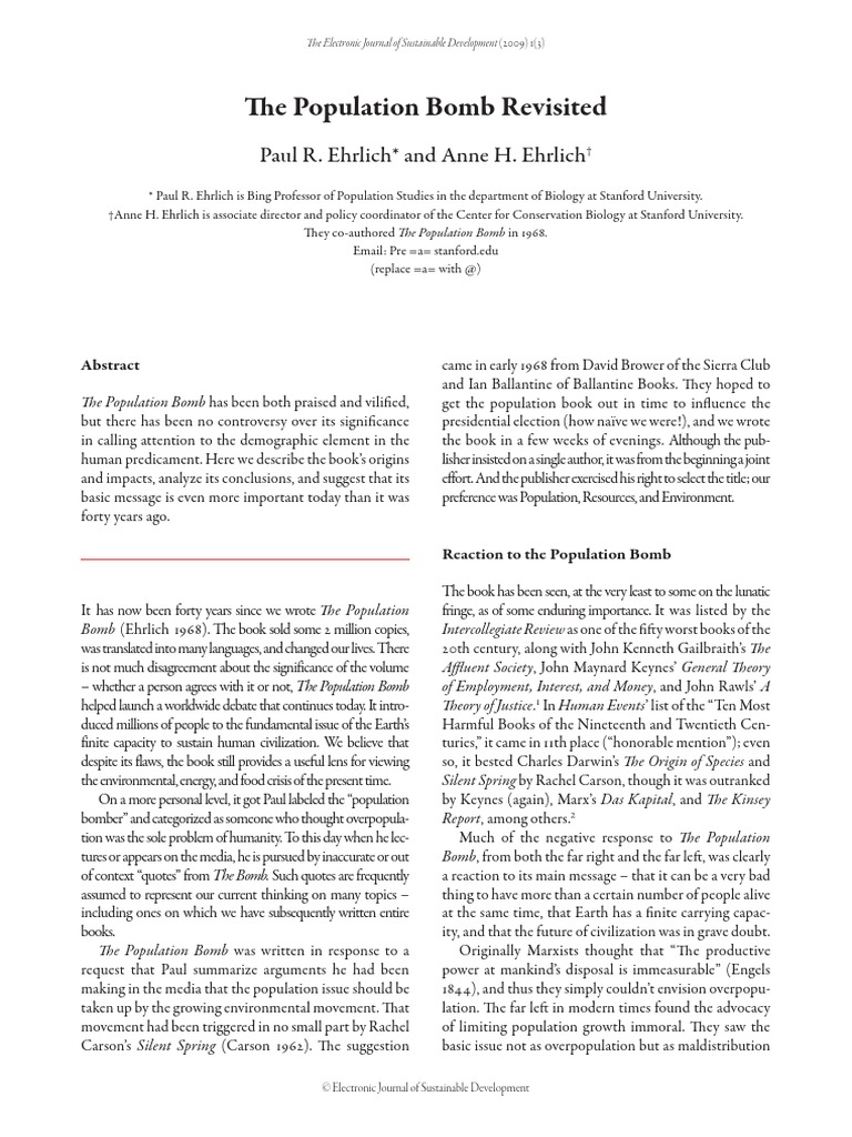 Population Bomb Revisited Paul Ehrlich 20096 | PDF Population Bomb Revisited Paul Ehrlich 20096 | PDF