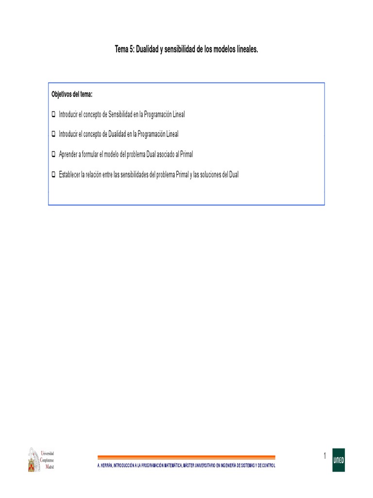 Dualidad y Analisis de Sensibilidad | PDF | Programación lineal | Optimización Matemática