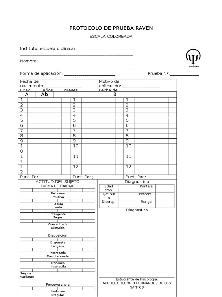 Protocolo de Prueba Raven PDF | PDF