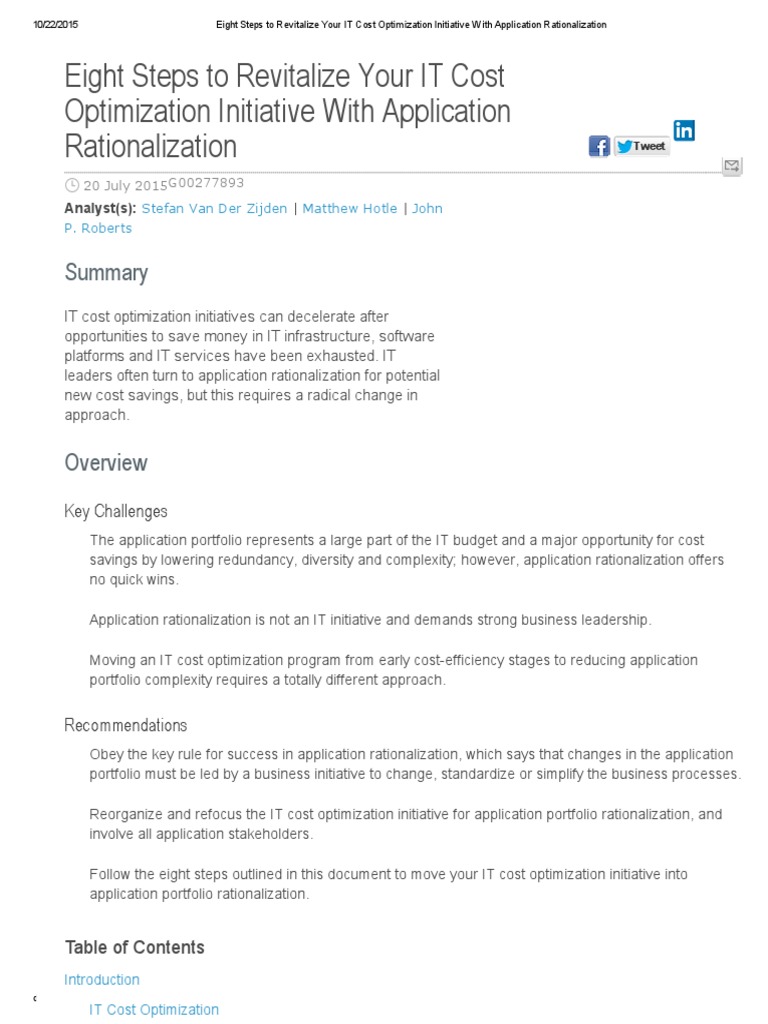 Gartner - Eight Steps To Application Rationalization | PDF | Business ...