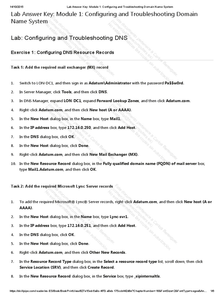 Lab Answer Key - Module 1 - Configuring and Troubleshooting Domain Name System PDF | PDF ...