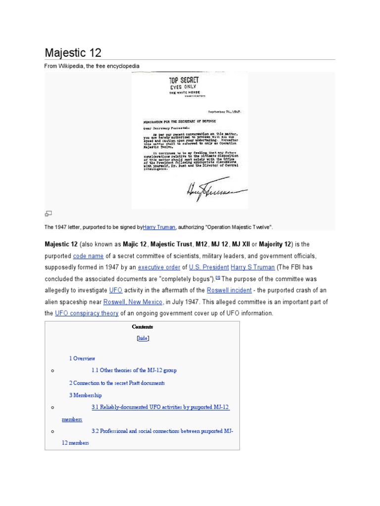 Overview of Majestic 12 Conspiracy | PDF | Fringe Theory | Ufology