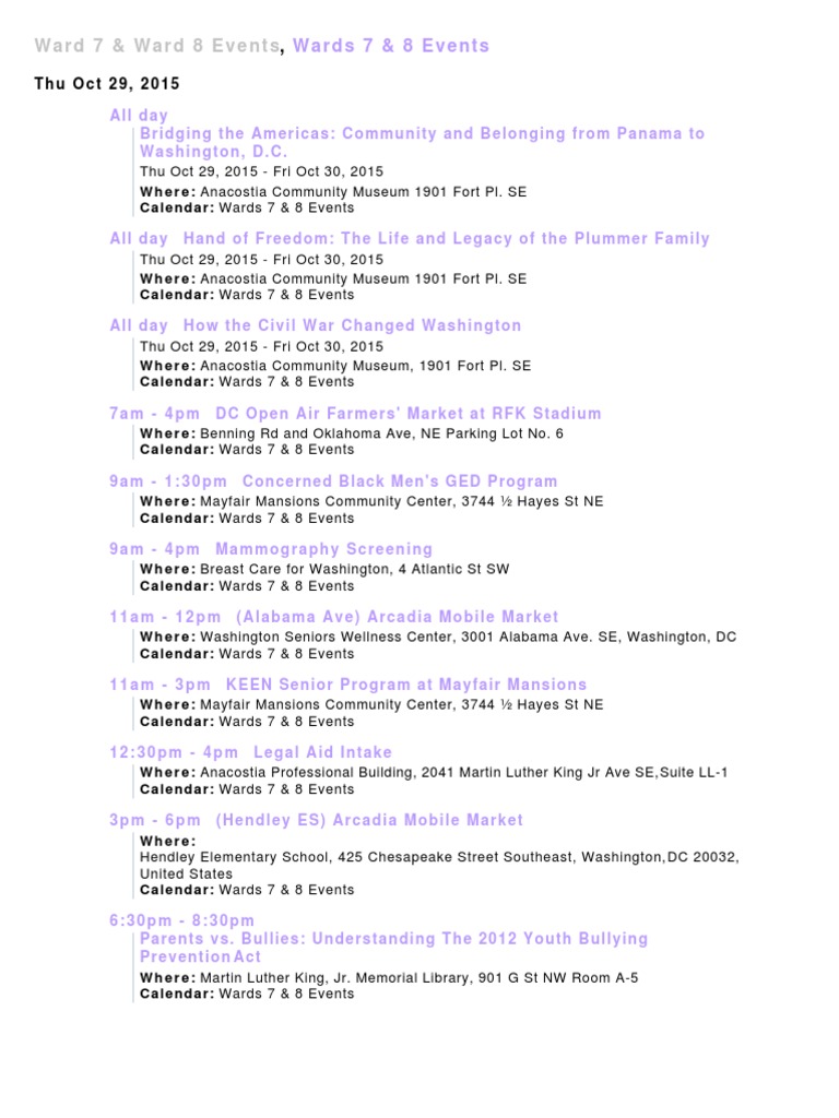 Wards 7 & 8 Calendar, Oct. 29-30 | PDF | Washington | The United States