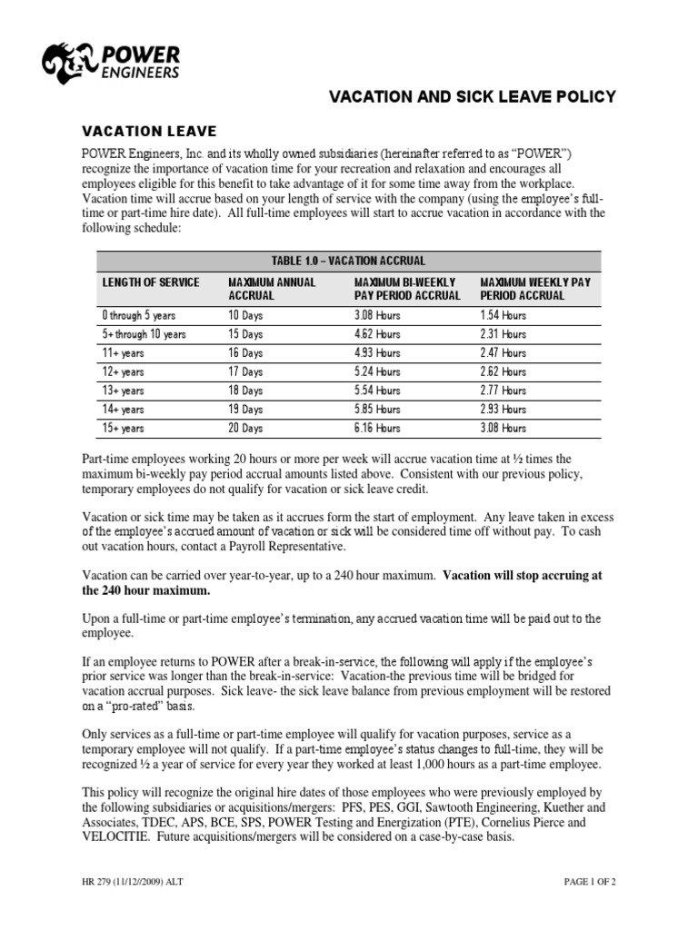 Vacation and Sick Leave Policy | PDF | Accrual | Sick Leave