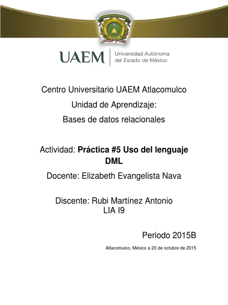 Practica #5 Uso Del Lenguaje DML | PDF | SQL | Tabla (base de datos)