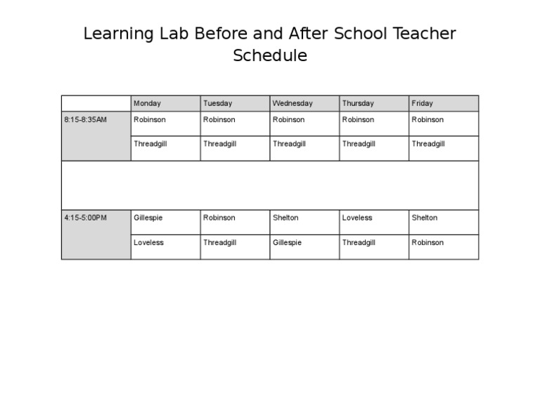 Learning Lab Teacher Schedule | PDF | Language Arts & Discipline