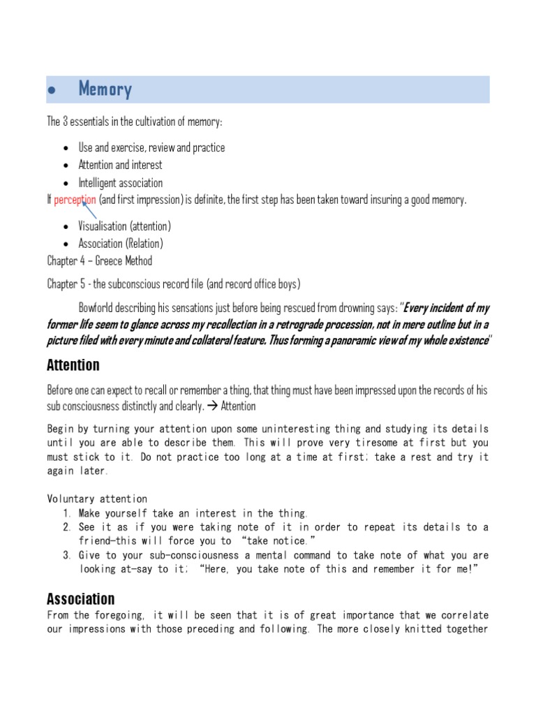 Memory Perception Pdf Memory Attention