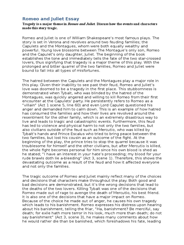 Romeo and Juliet Essay | PDF | Characters In Romeo And Juliet | Romeo ...