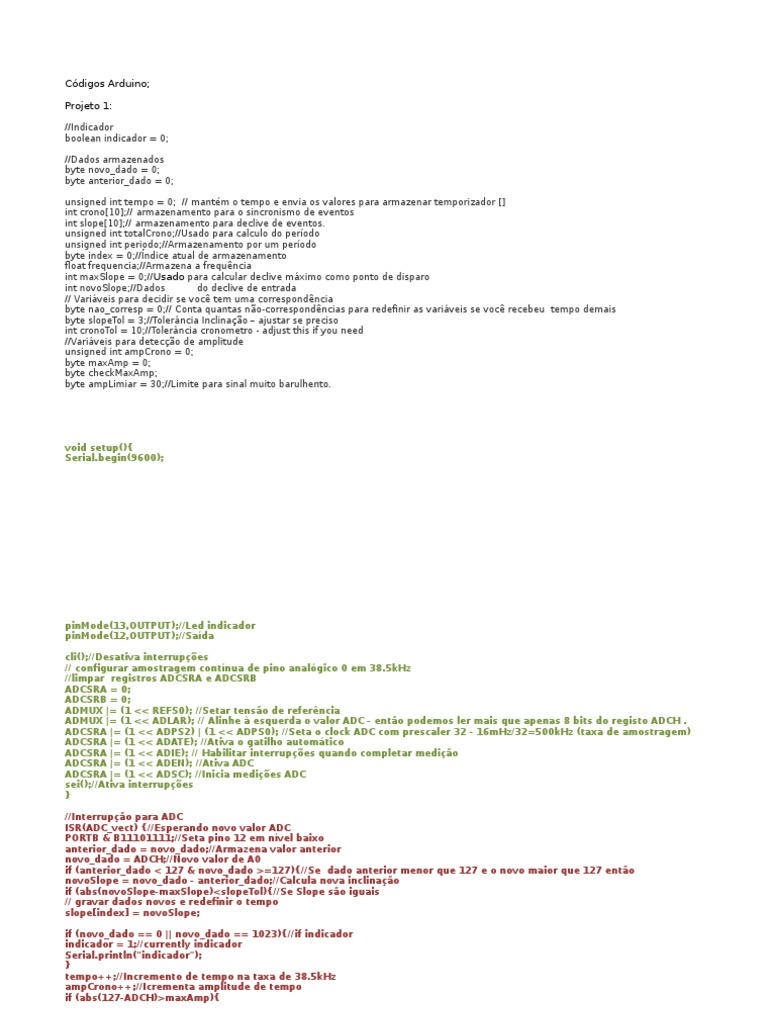 Códigos Arduino | PDF | Arduino | Tecnologia digital