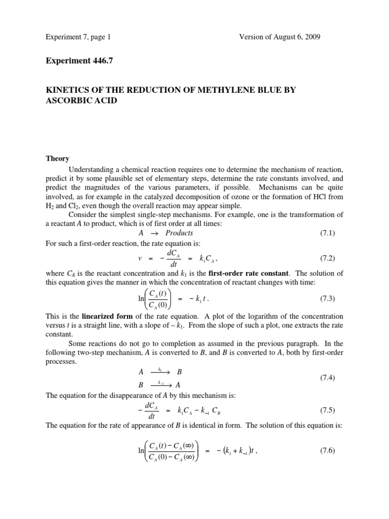 Chemical Reduction of Methylene Blue | PDF | Chemical Equilibrium ...