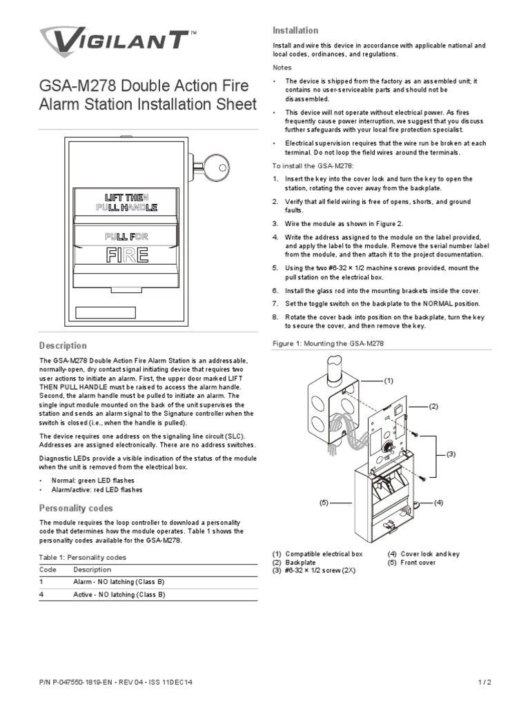 P-047550-1819-En R04 GSA-M278 Double Action Fire Alarm Station ...