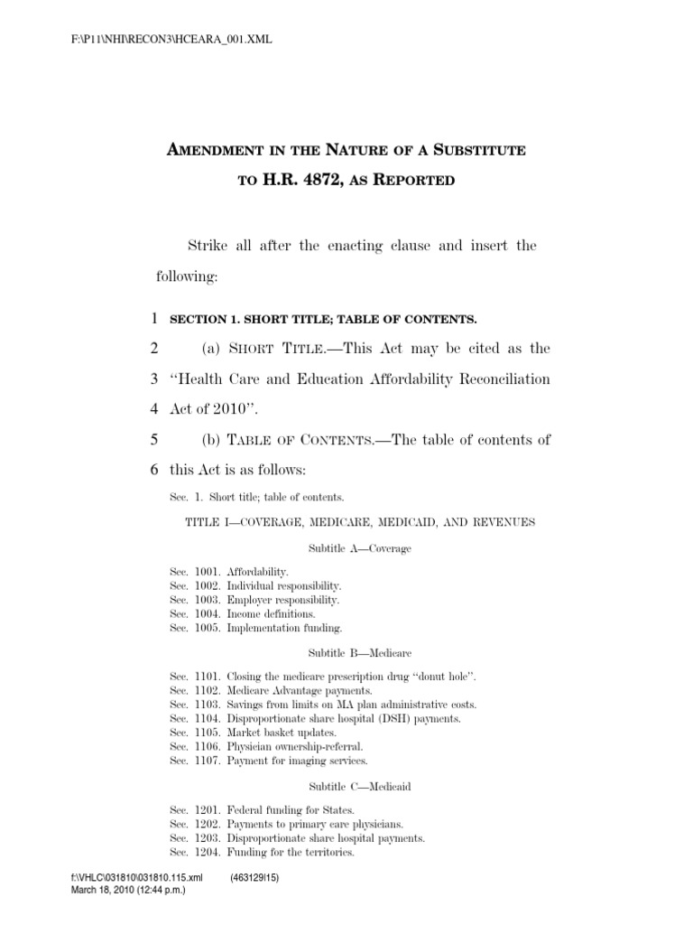 Health Care Reconciliation Bill | Download Free PDF | Medicare (United ...
