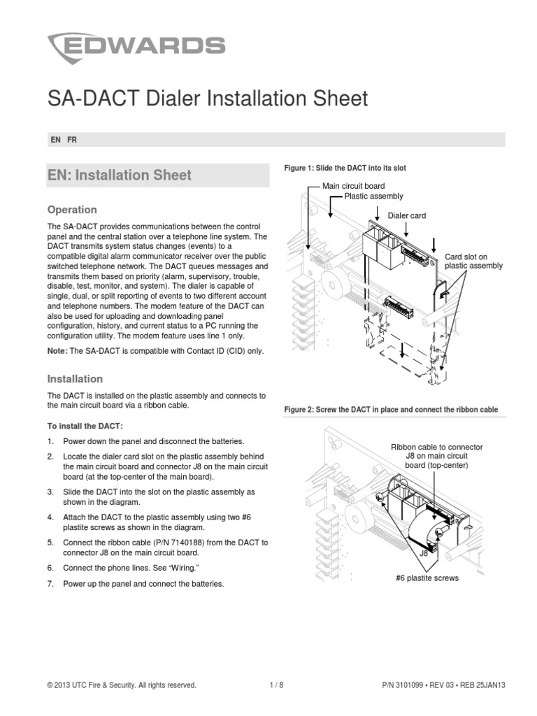R03 SA-DACT Dialer Installation Sheet | PDF | Cable Television | Equipment