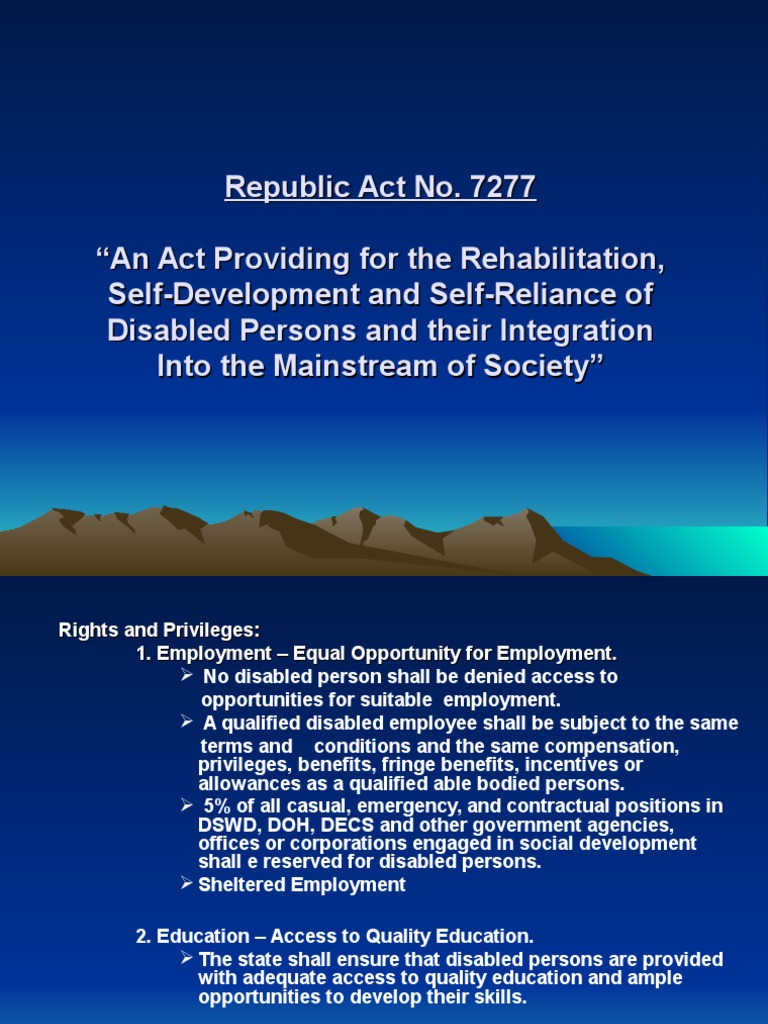 Lecture On RA 7277 & RA 9442 | Disability | Employment